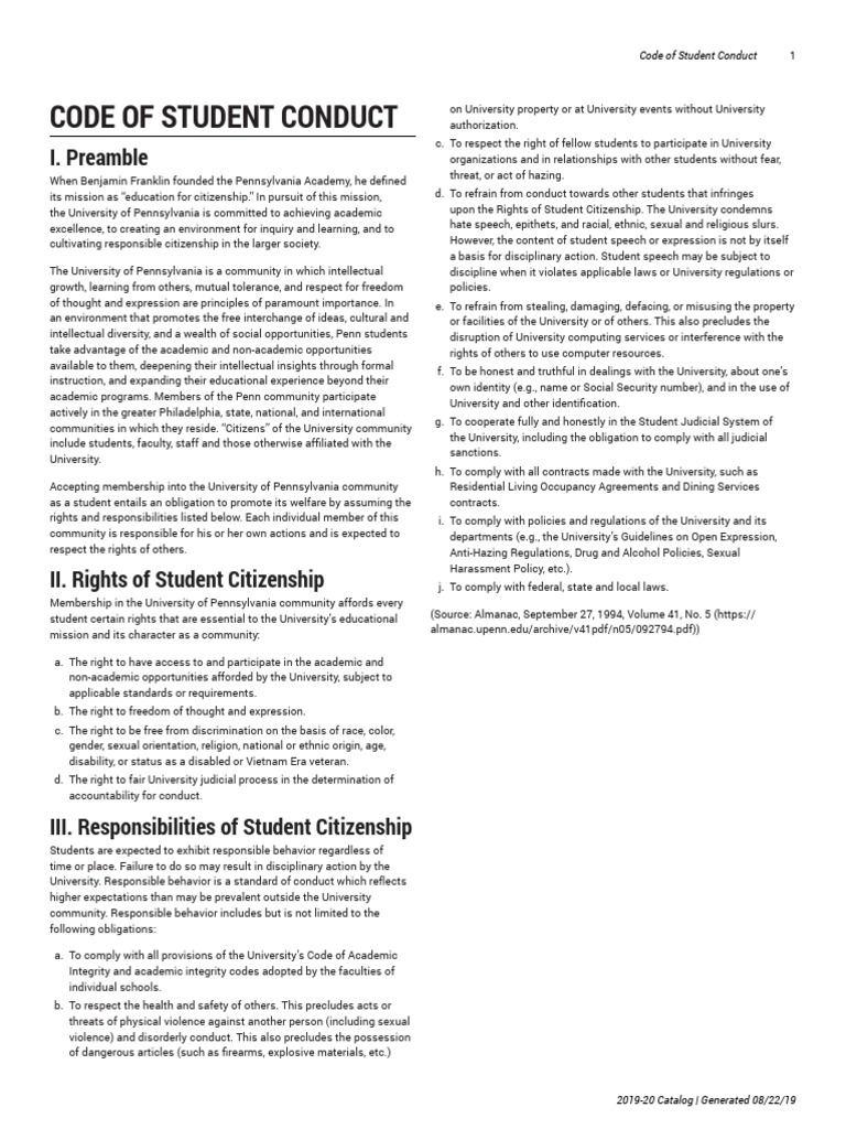 Code of Student Conduct | PDF | University Of Pennsylvania | University