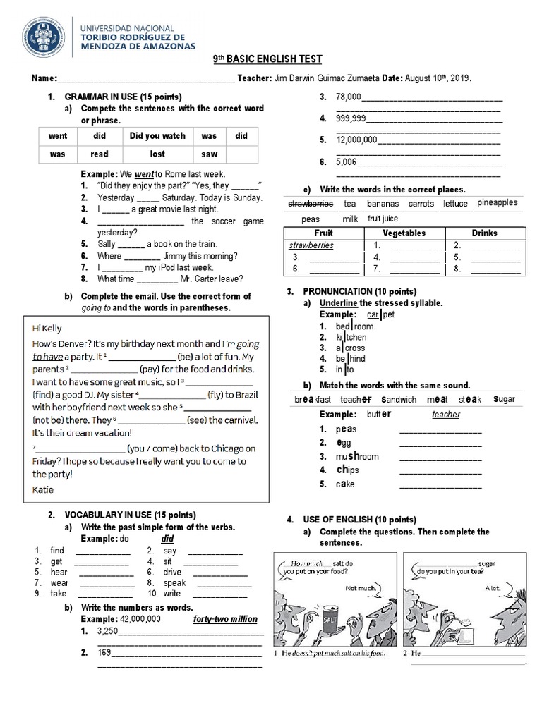 9th BASIC ENGLISH TEST - 10-08-19 PDF | PDF | English Language ...
