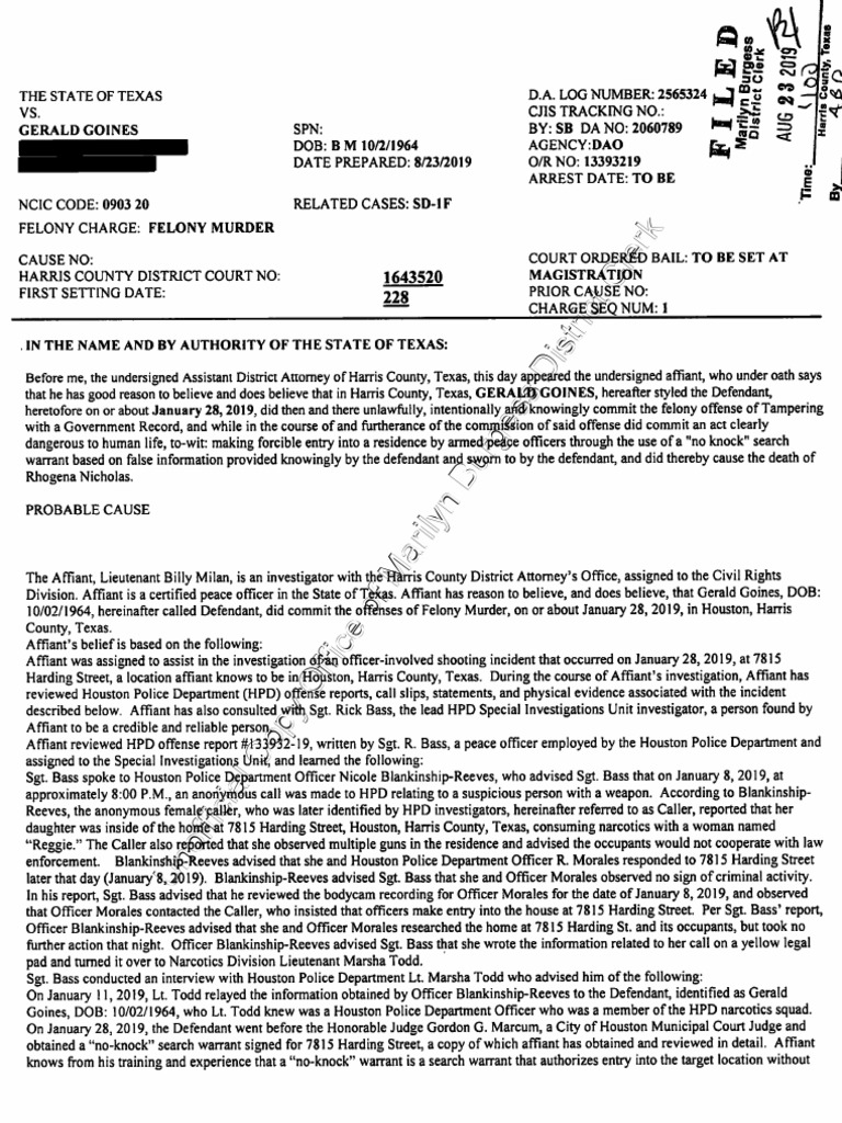 Gerald Goines Murder Complaint | PDF | Search Warrant | Affidavit