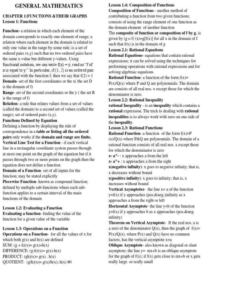 General Mathematics!!!!!!!!!! | PDF | Asymptote | Function (Mathematics)
