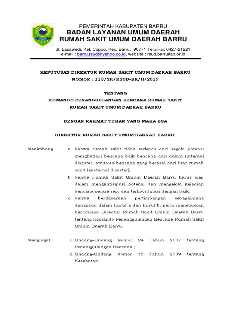 Draft SK TIM Penanggulangan Bencana RS EDIT | PDF