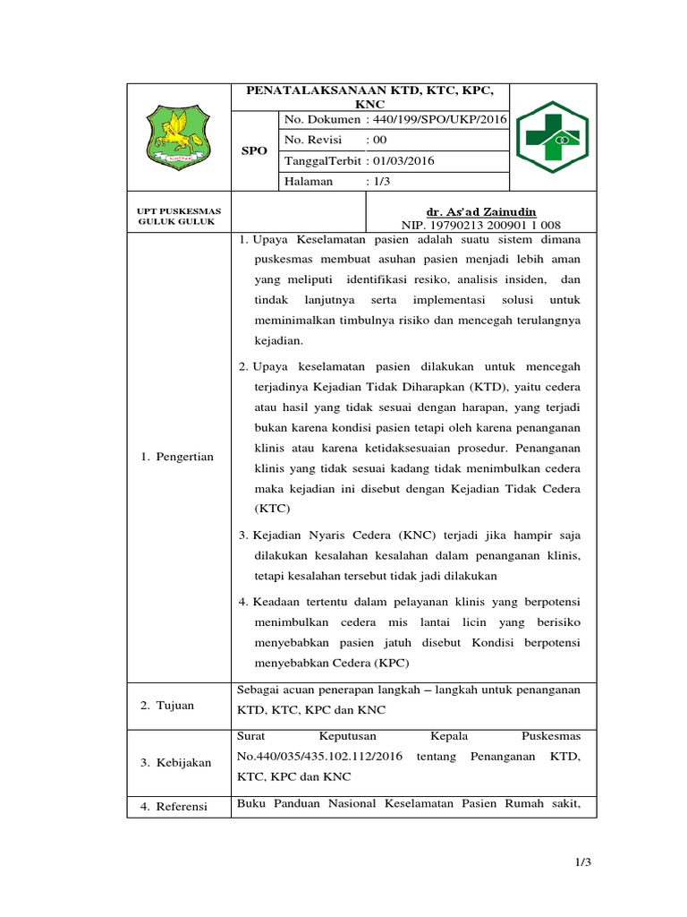 Sop Penatalaksanaan KTD, KTC | PDF