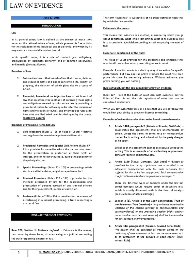 Transcript Law On Evidence First Exam | PDF | Evidence (Law ...
