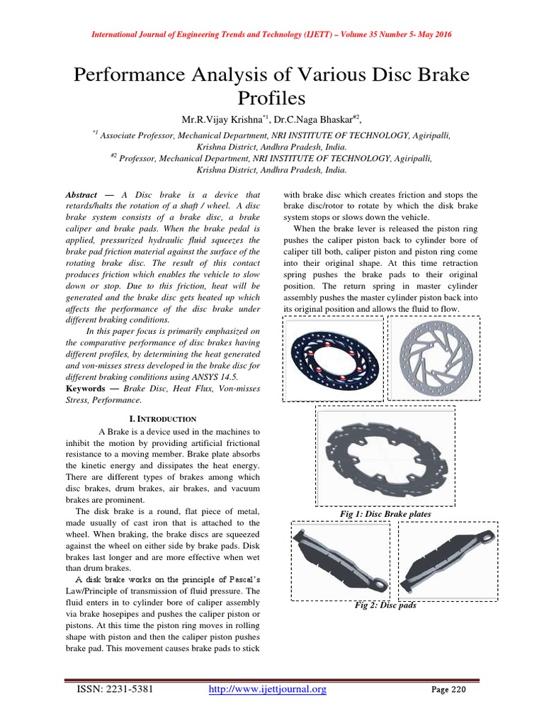 Performance Analysis of Various Disc Brake Profiles: Mr.R.Vijay Krishna ...