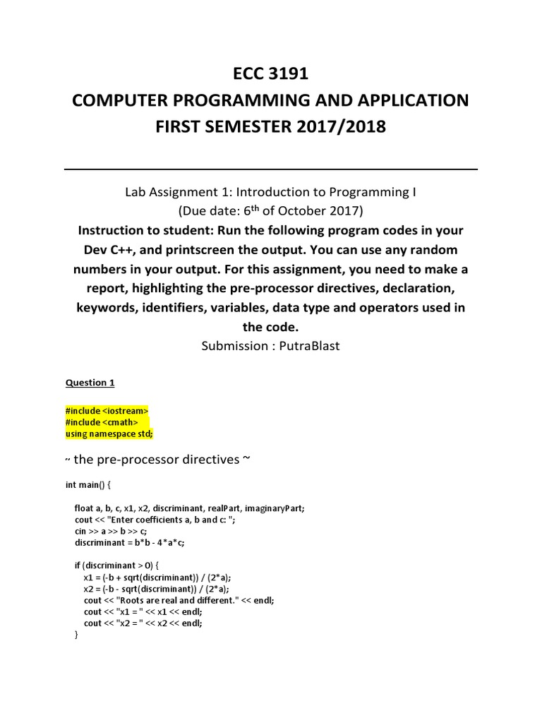 ECC 3191 Computer Programming and Application FIRST SEMESTER 2017/2018 ...