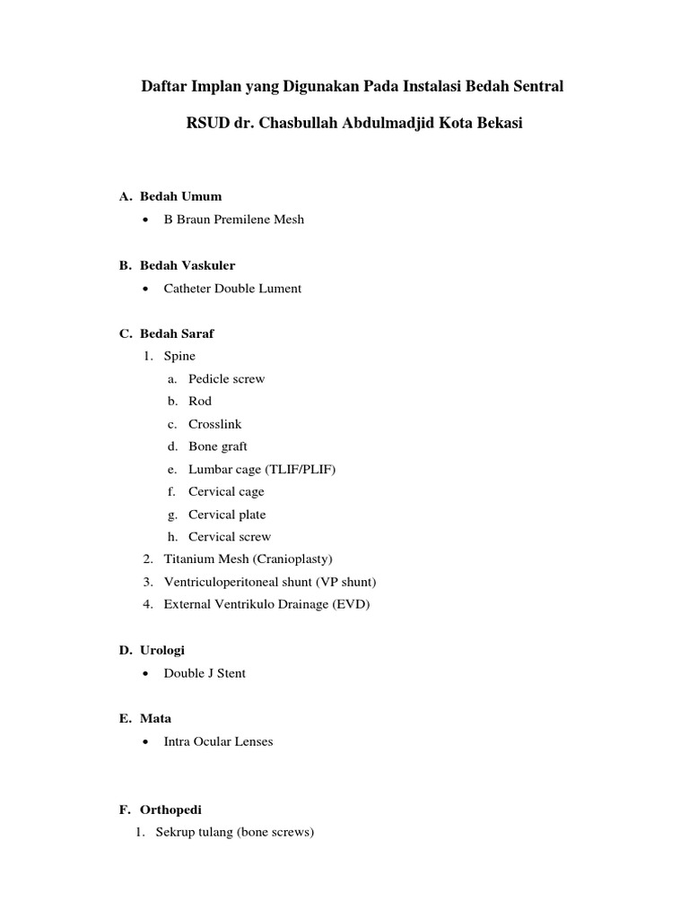 Daftar Implan | PDF