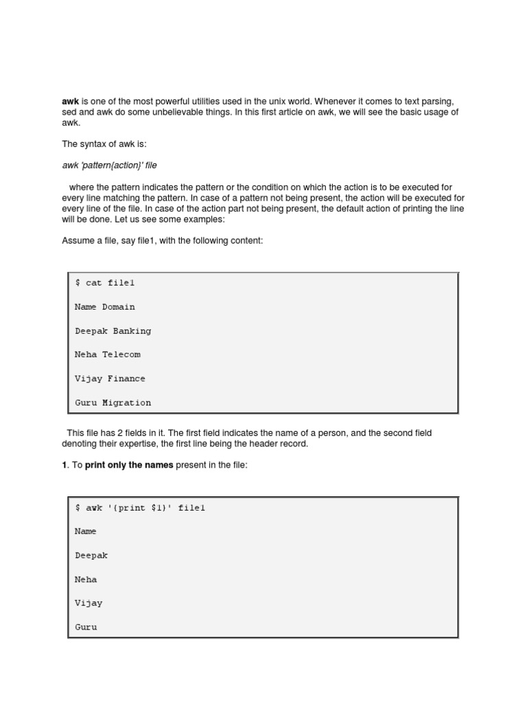 Awk Is One of The Most Powerful Utilities Used in The Unix World ...