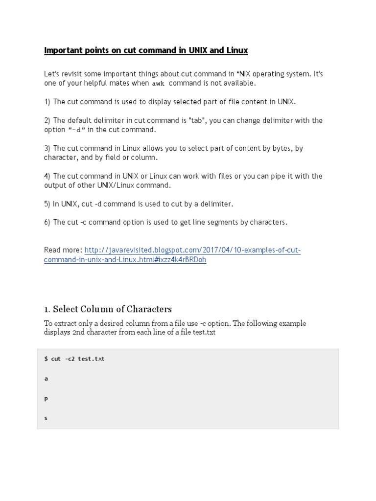 Cut Command Unix Pdf Computer File Text File 
