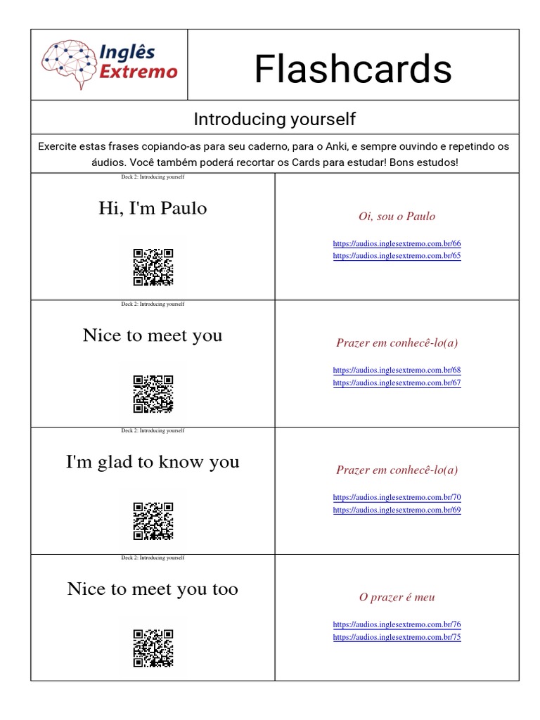 Flashcards for Introducing Yourself in English | PDF
