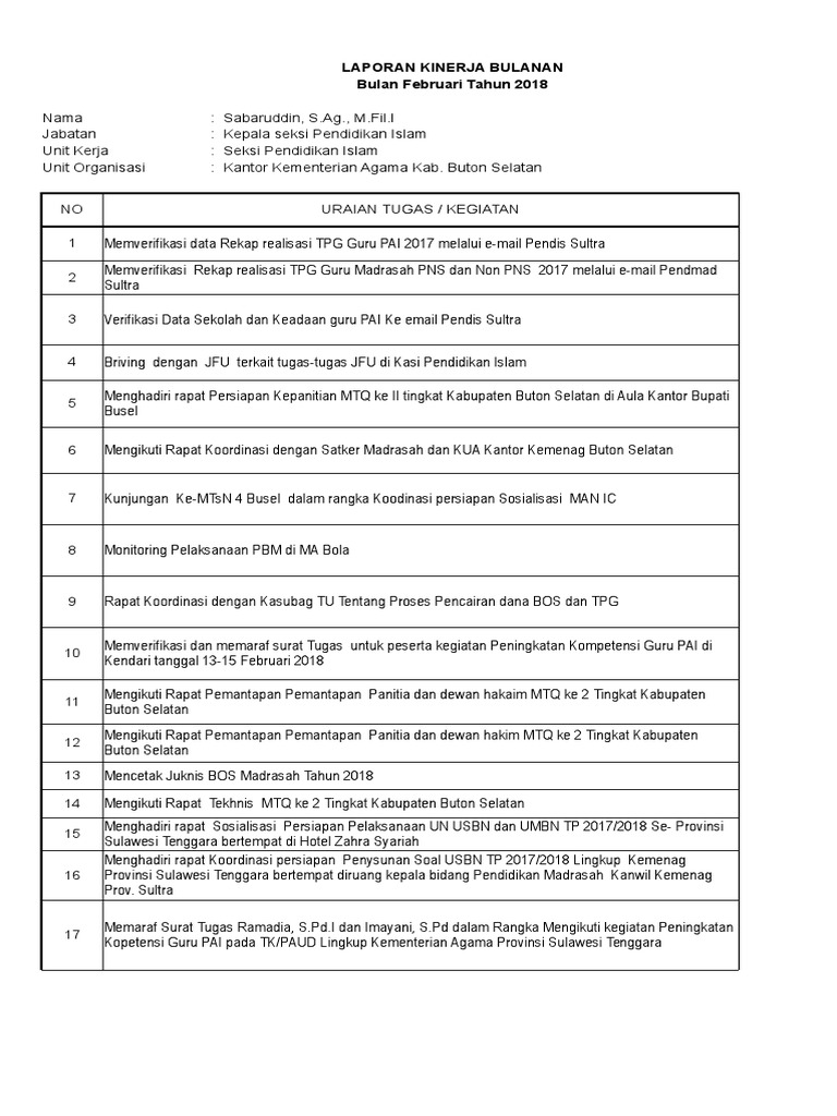 Rencana Dan Program Kerja Pendis 2019 | PDF