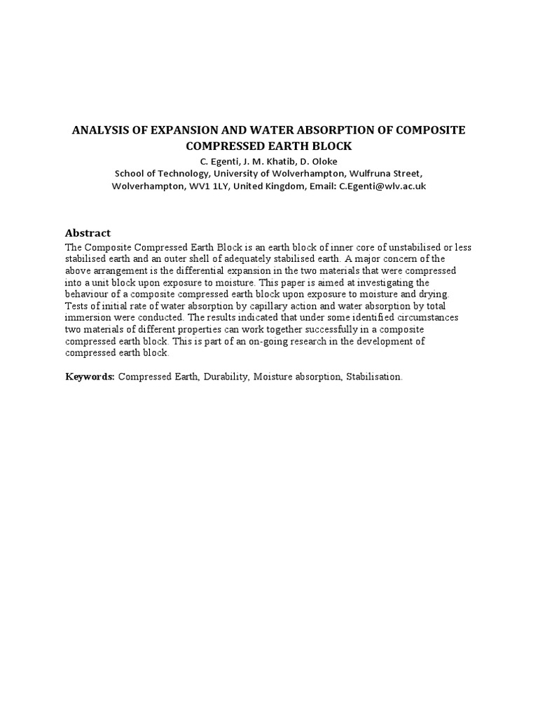 Composite Compressed Earth Block Analysis | PDF | Soil | Clay