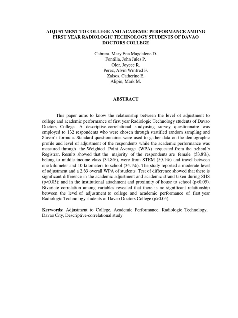 College Adjustment and Performance in Radiologic Tech | PDF | Survey ...