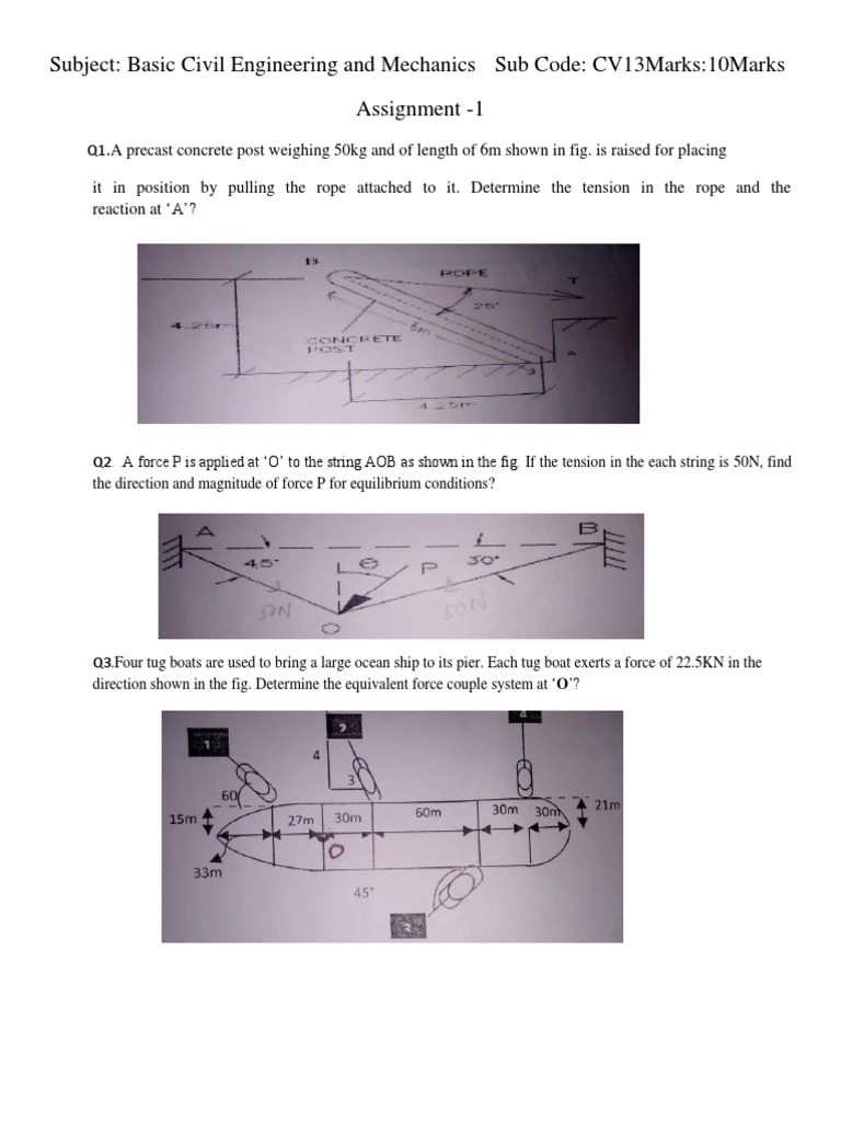 Subject: Basic Civil Engineering and Mechanics Sub Code: CV13Marks ...
