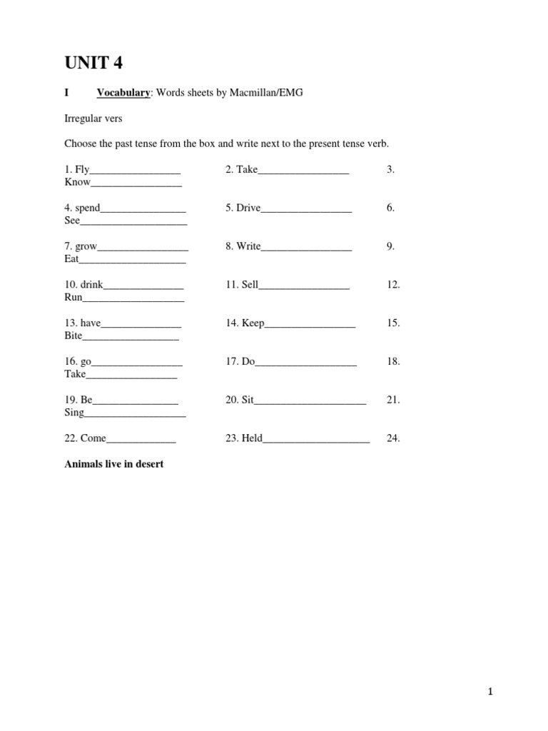 Unit 4: I Vocabulary: Words Sheets by Macmillan/EMG | PDF | Language ...