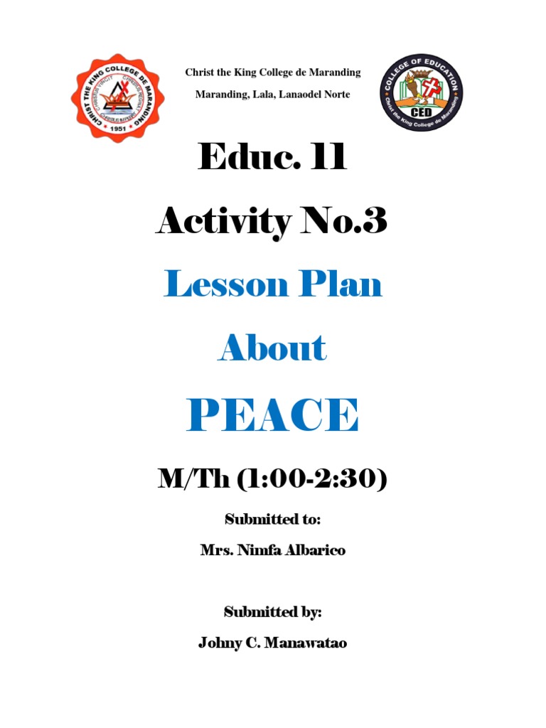 Lesson Plan About Peace | PDF | Lesson Plan | Teachers