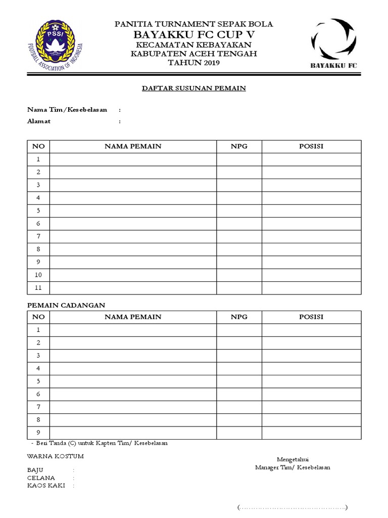 Daftar Susunan Pemain | PDF