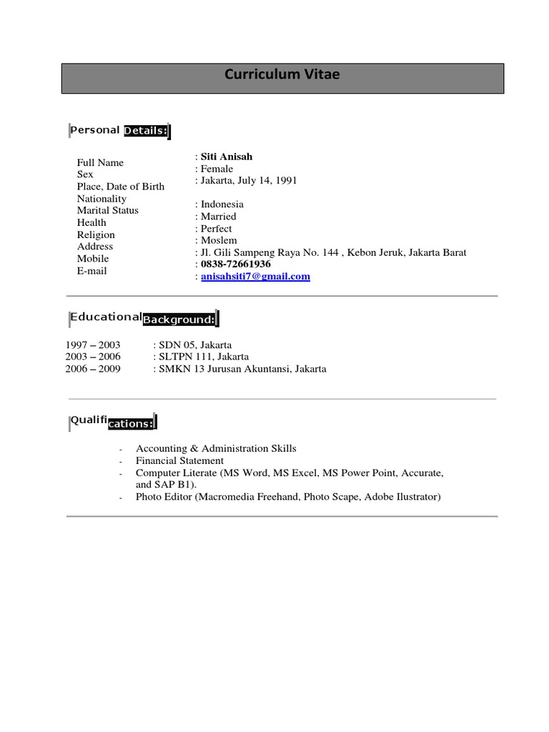 CV Anis | PDF | Service Industries | Accounting