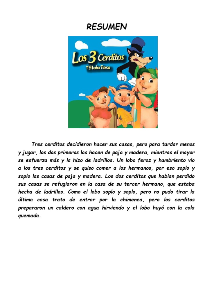 Los Tres Cerditos y El Lobo Feroz - Resumen | PDF