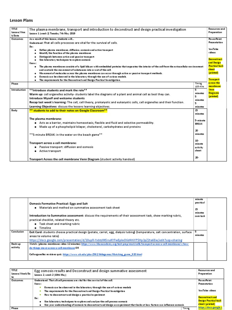 Sample Lesson Plans | Download Free PDF | Cell Membrane | Molecular Biology