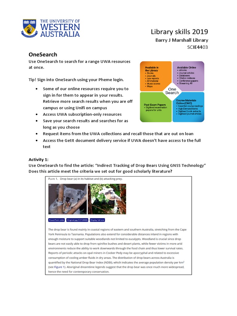 Library Skills 2019: Onesearch | PDF | Citation | Web Search Engine