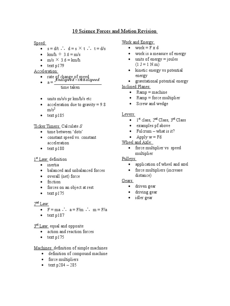 10 Science Forces and Motion Revision | PDF