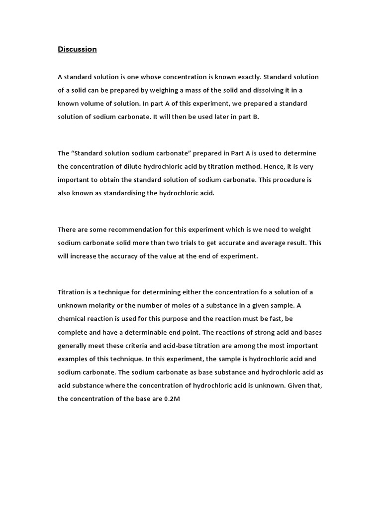 Discussion For Titration and Preparation of Standard Solution | PDF ...