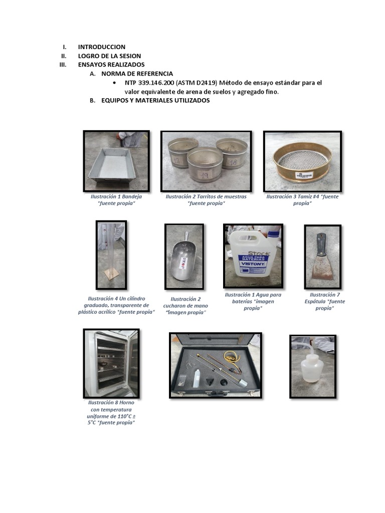 Determinación del valor equivalente de arena mediante el método de la ...