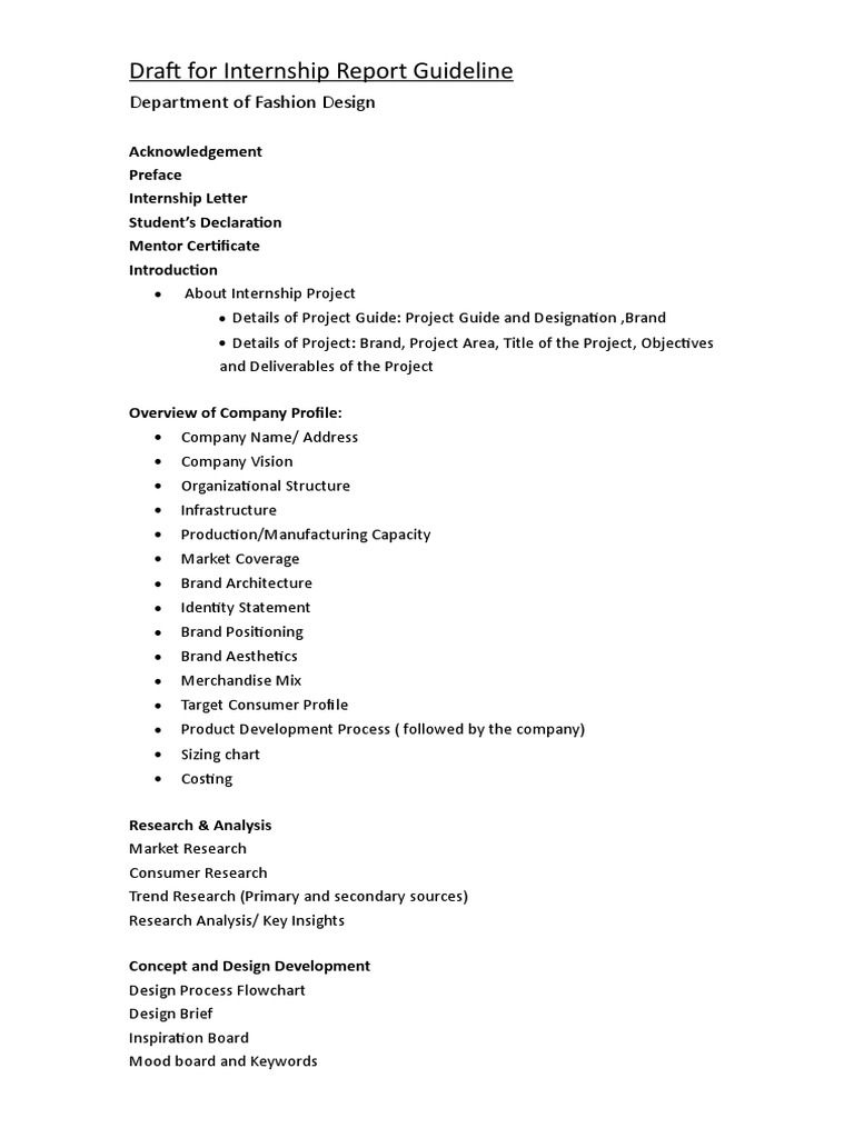 Internship Report Guidelines for Fashion Design | PDF | Retail ...