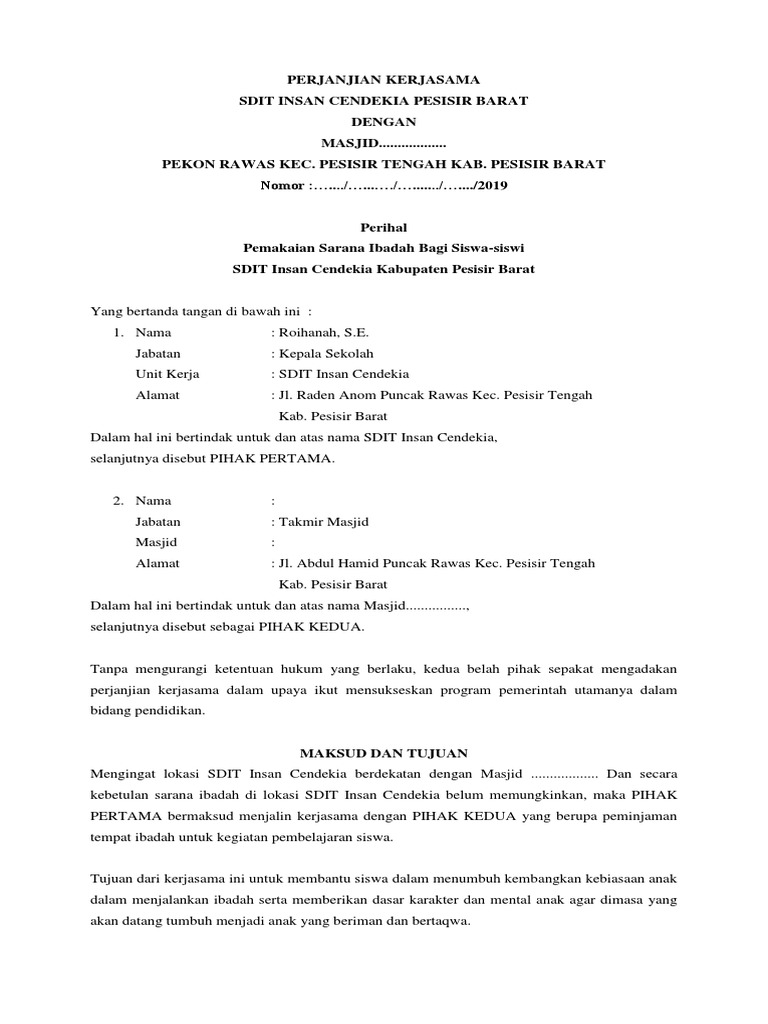 MoU SDIT Dengan Masjid | PDF