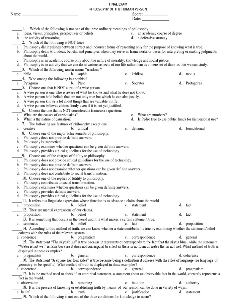 Final Exam Philosophy | PDF | Fallacy | Truth