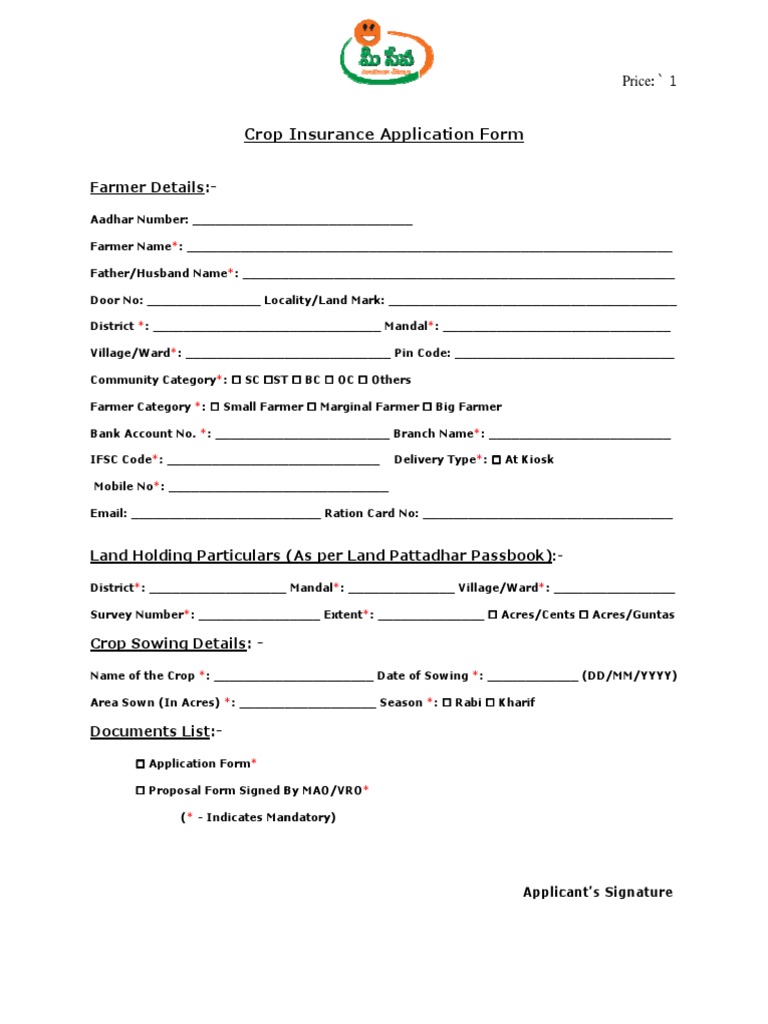 Crop Insurence Application Form | PDF