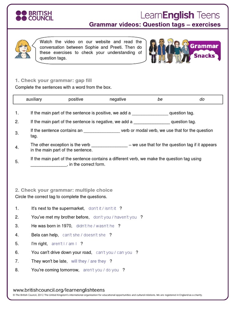 Question Tags: Grammar Exercises B2 | PDF