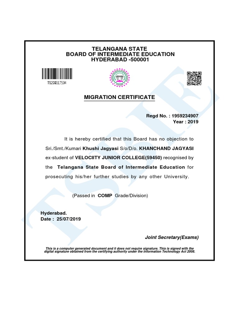 Migrationcertificate PDF | PDF