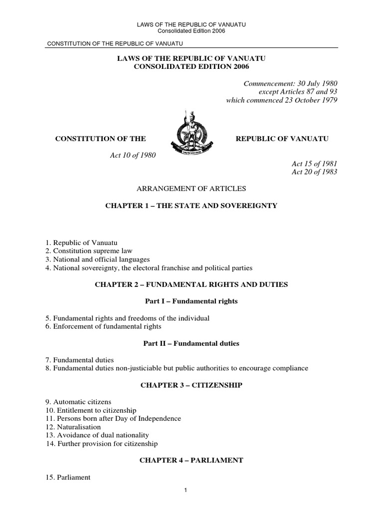Vanuatu Constitution Overview 2006 | PDF | Supreme Court Of Singapore | Law