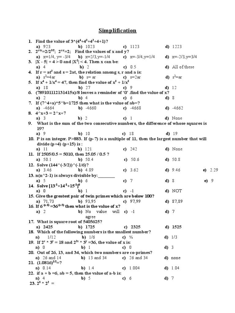 Simplification (Amcat) | PDF | Numbers | Abstract Algebra
