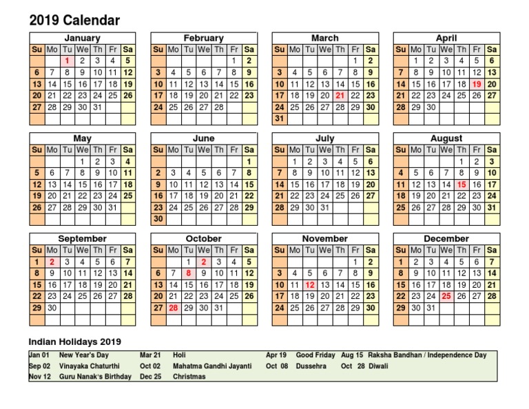 2019 Calendar | PDF | Observances | Public Holiday