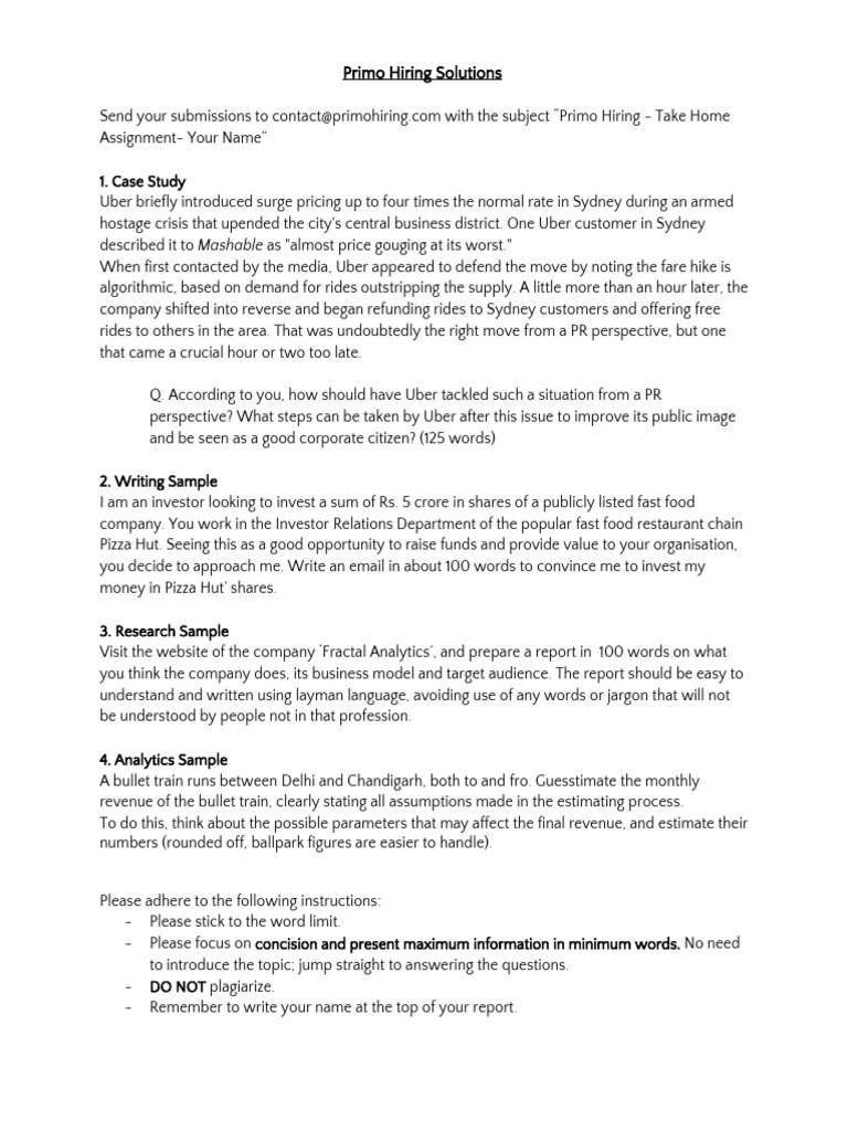 Take Home Assignment | PDF | Analytics | Business