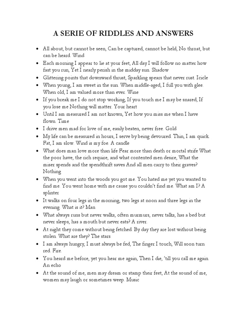 A Serie of Riddles and Answers | Download Free PDF | Nature