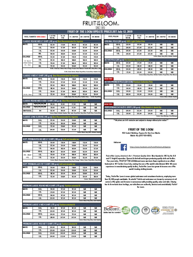 FOTL Pricelist | PDF | T Shirt | Clothing