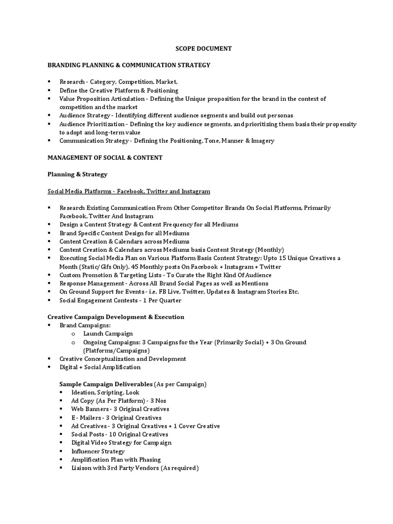 Scope of Work Document For Integrated Marketing Agency | PDF ...