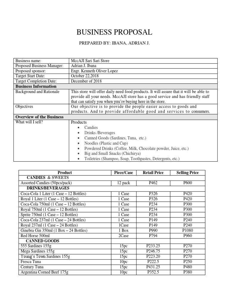 Providing Daily Needs: A Business Proposal for the MccAJI Sari Sari ...