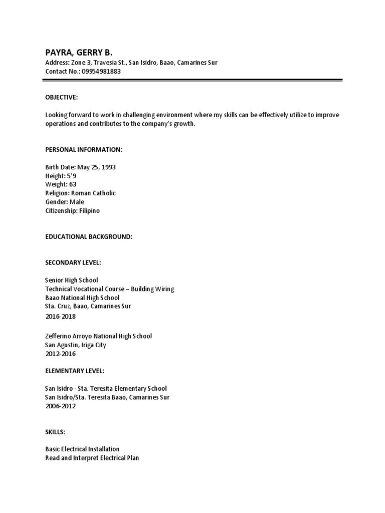 Payra, Gerry B.: Objective | PDF