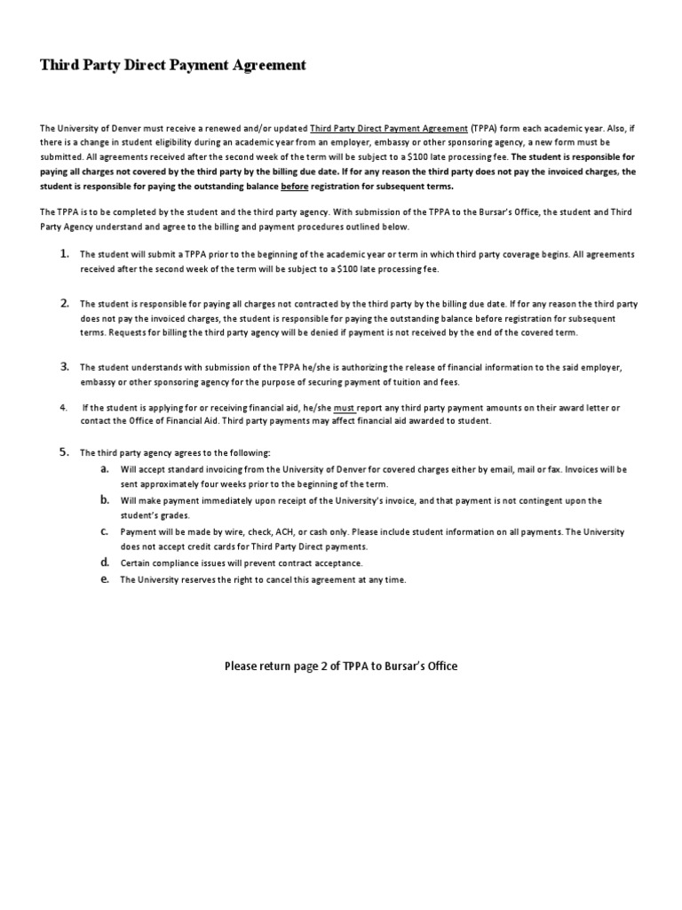 DU Thirdparty Agreement-Tppa - Generic | PDF | Tuition Payments | Invoice