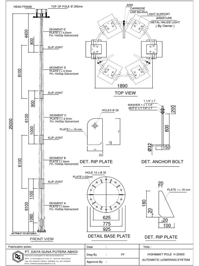 Drawing Tiang Highmast Pole - h25 - Automatic Syahrizal | Mechanical ...