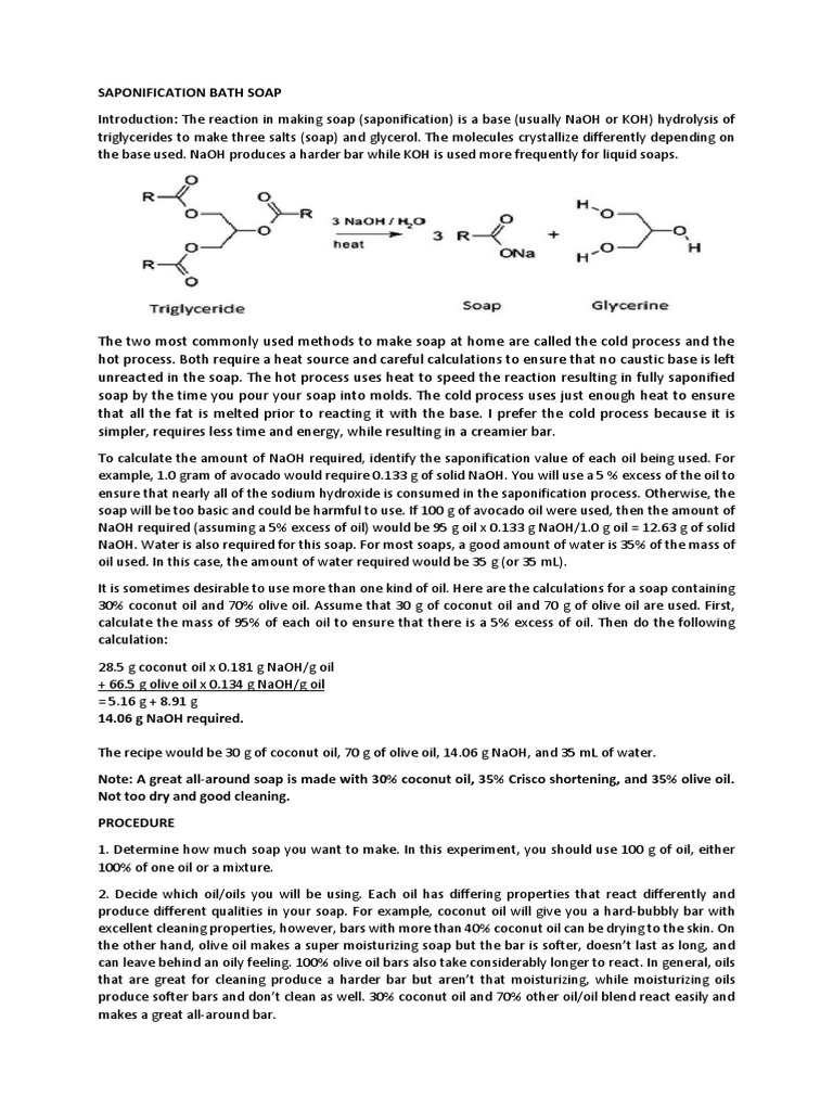 Saponification Bath Soap | PDF | Sodium Hydroxide | Soap