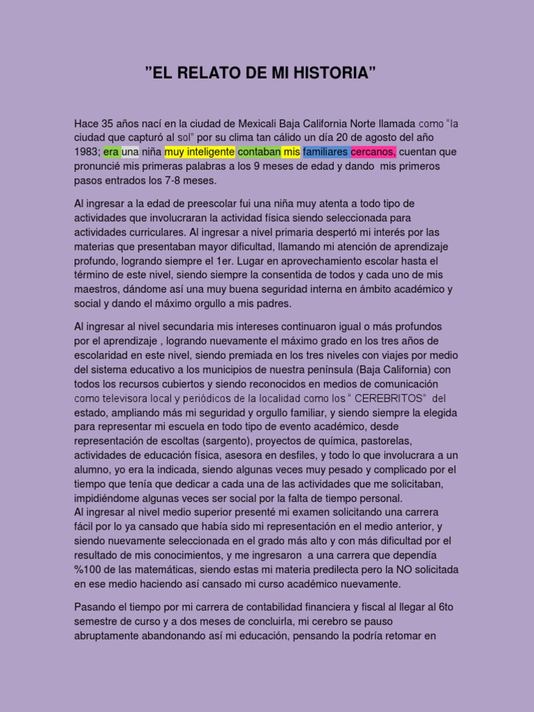 El Relato de Mi Historia 1 | PDF | Educación de la primera infancia | Cognición