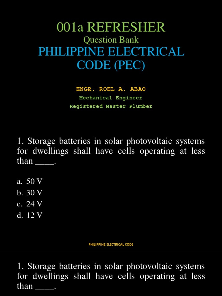 Philippine Electrical Code Question Bank: Multiple Choice Questions on ...