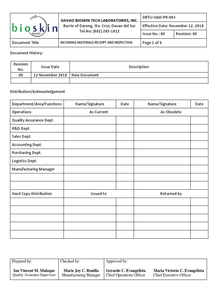 Materials Receipt and Inspection | PDF | Quality Assurance ...