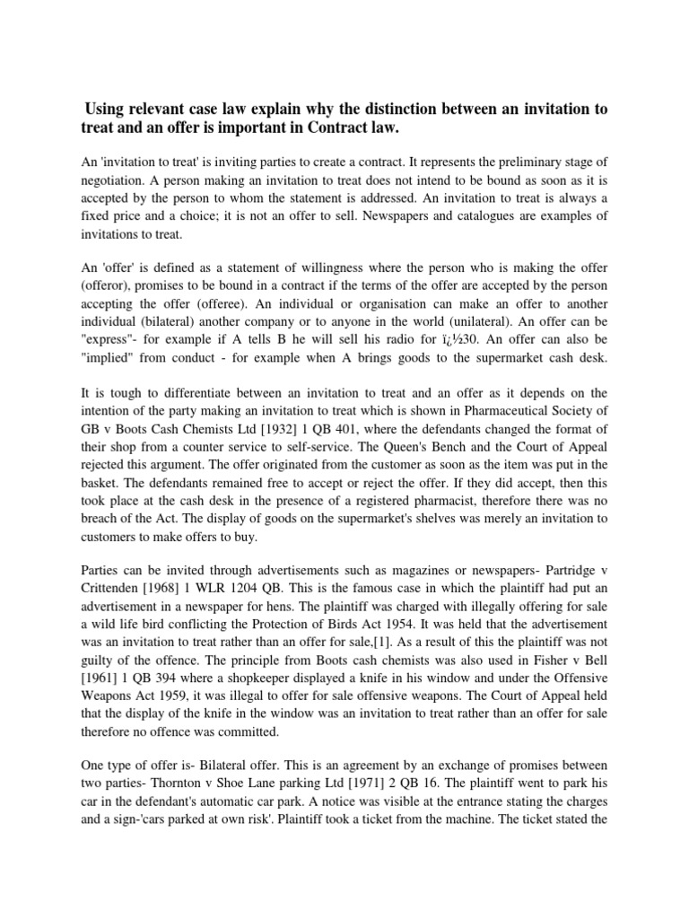 Distinction Between An Invitation To Treat and An Offer Is Important in ...