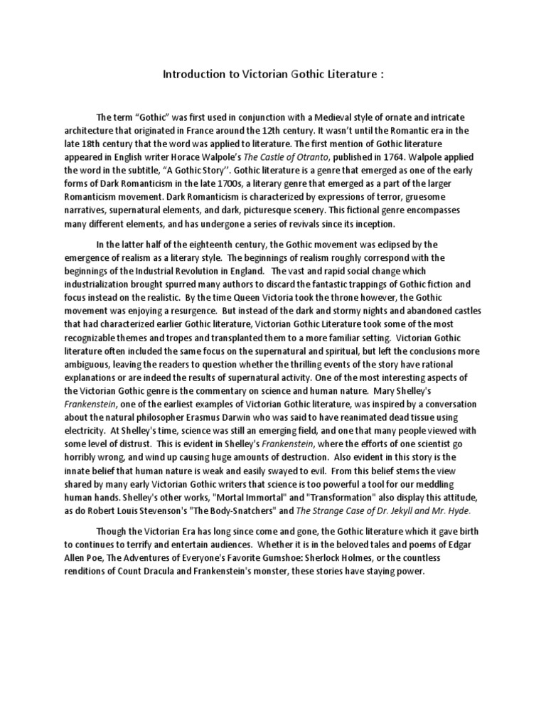 Introduction To Victorian Gothic Literature | PDF | Gothic Fiction ...